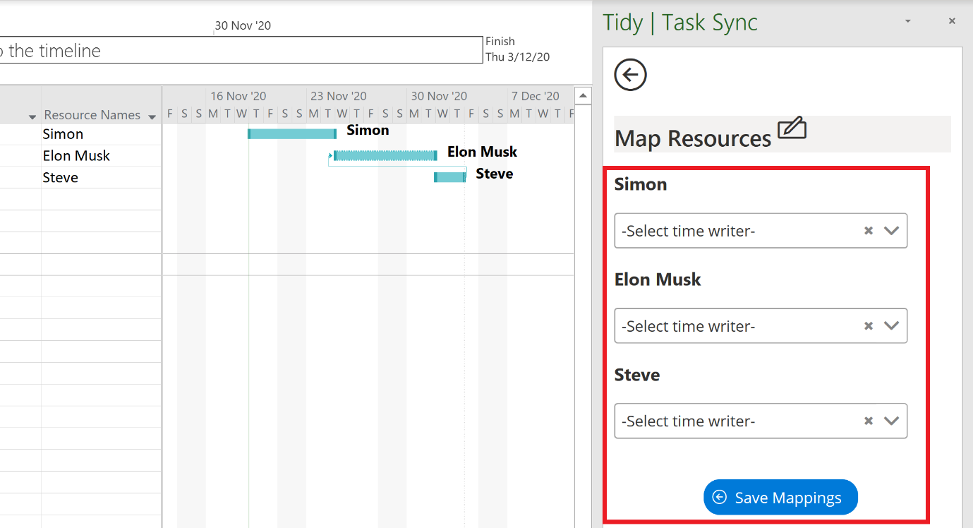 How to use Tidy's Microsoft Project Integration