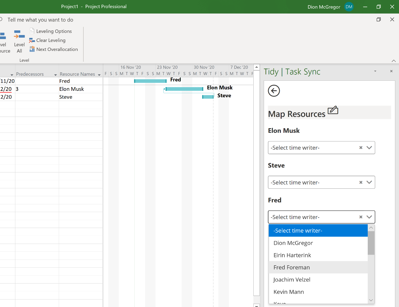 How to use Tidy's Microsoft Project Integration