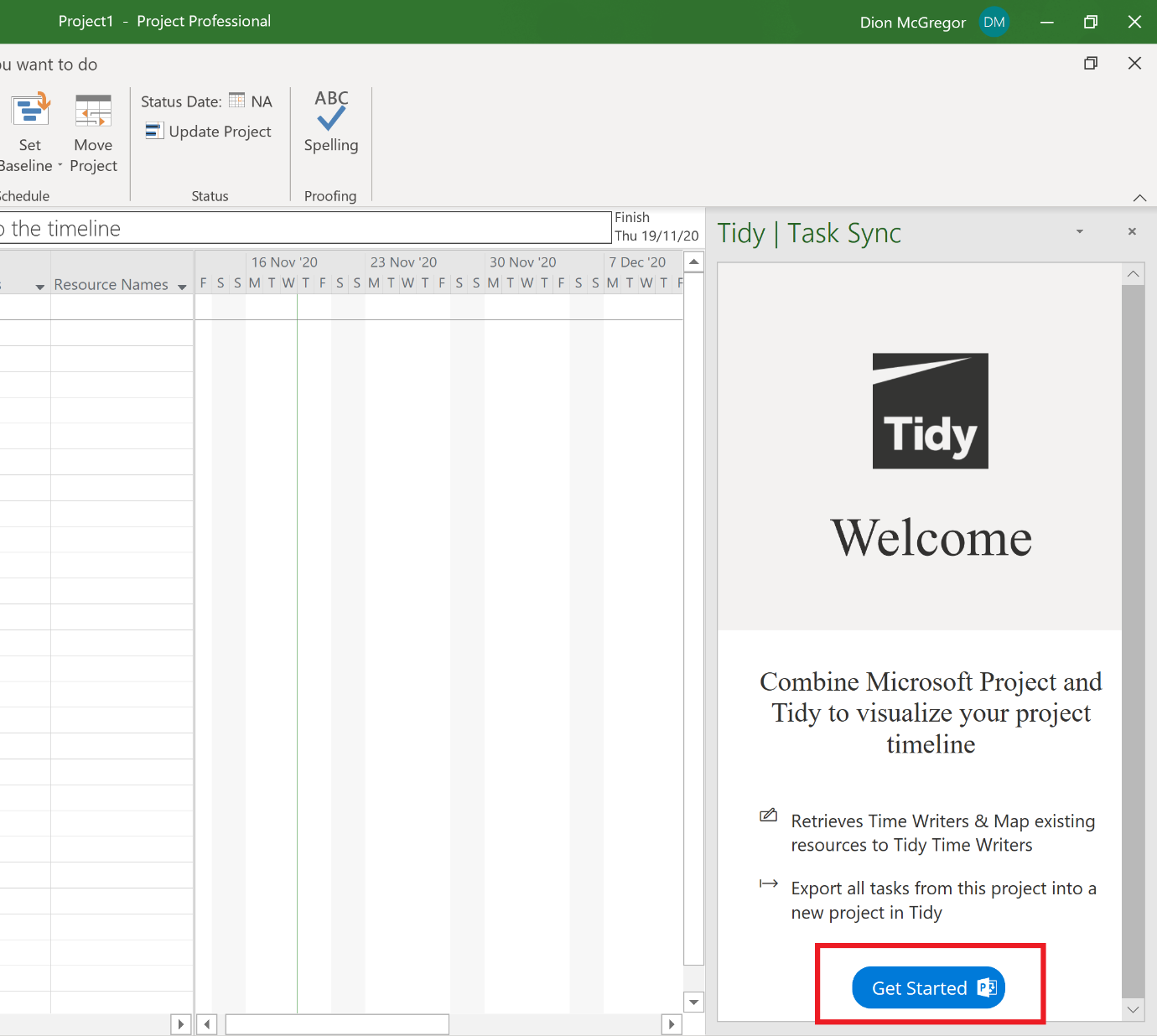 How to use Tidy's Microsoft Project Integration
